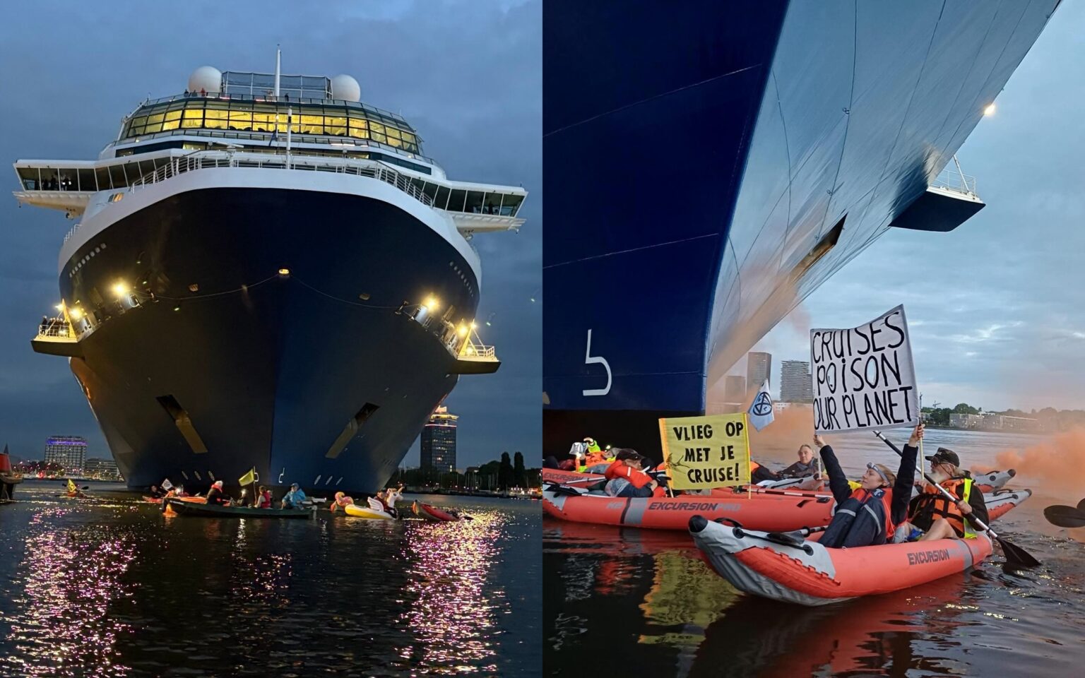 Com botes e boias, grupo de ativistas tenta impedir navio de cruzeiro ...